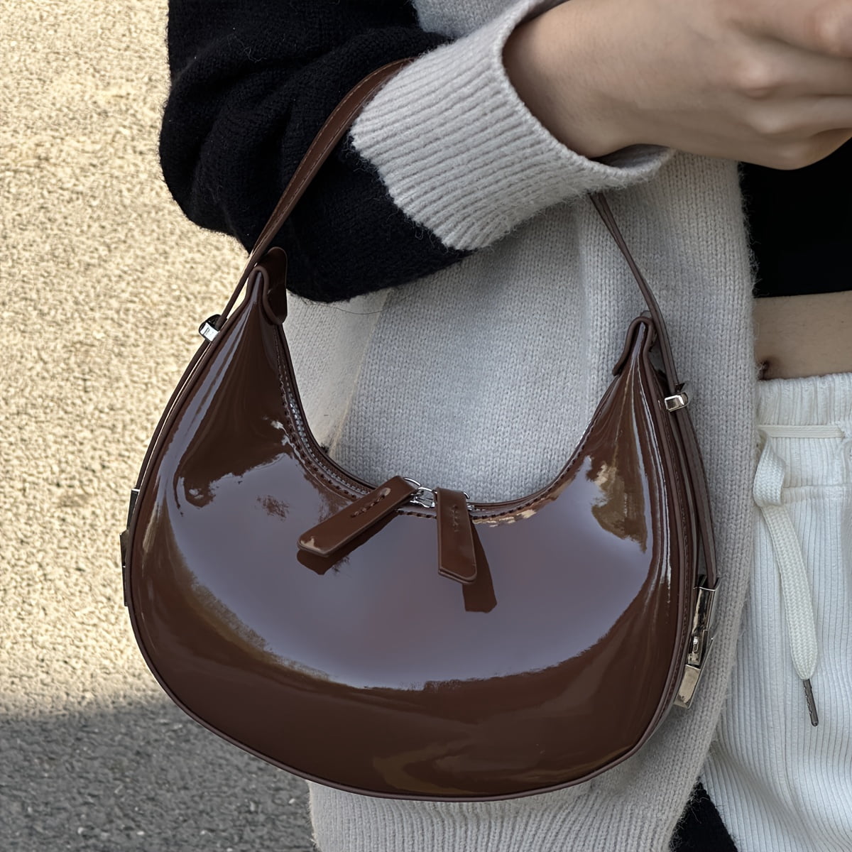 XIAOGZAHUOP Stylish Crescent Zipper Shoulder Bag with Faux Leather ...