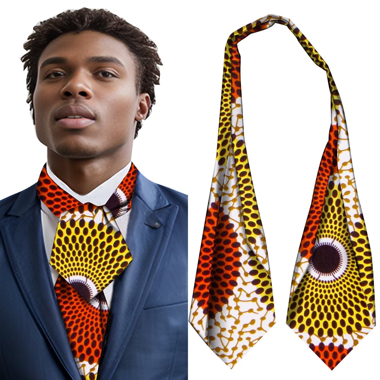 XIAOHUAGUA African Men's Kente Self-Tied Neck Cravat Tie Ascot Tie Formal Party Wedding Cravats ...