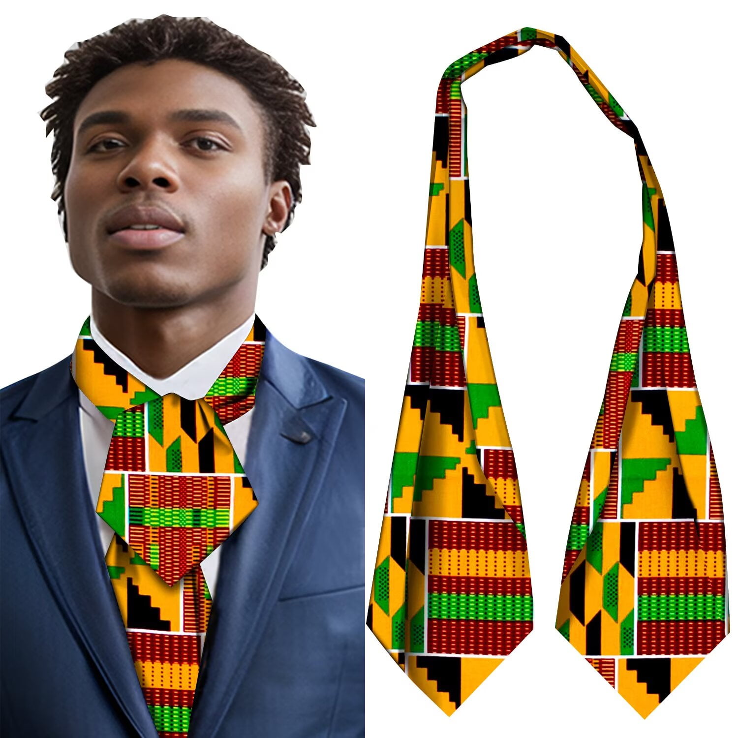 XIAOHUAGUA African Men's Kente Self-Tied Neck Cravat Tie Ascot Tie ...