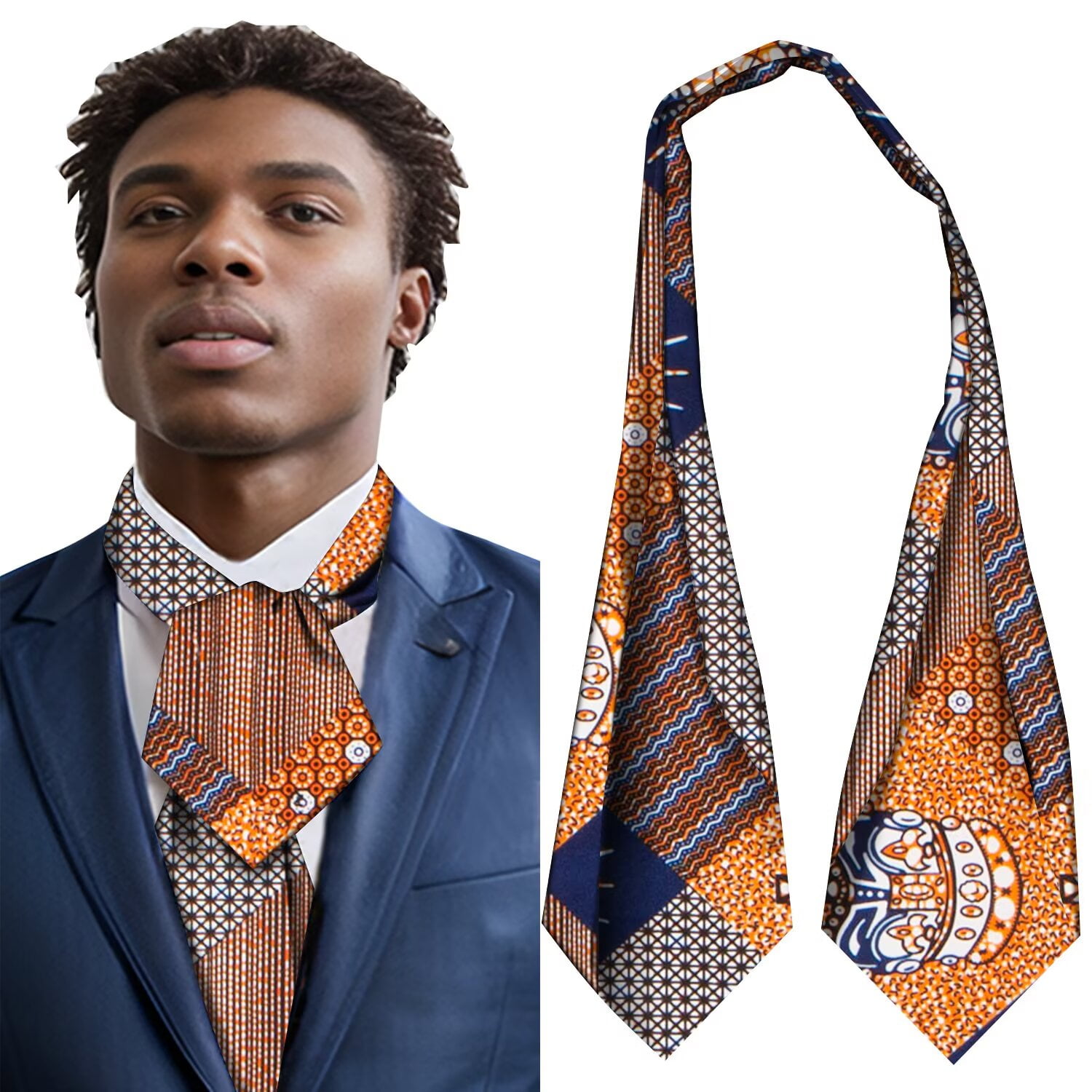 XIAOHUAGUA African Men's Kente Self-Tied Neck Cravat Tie Ascot Tie ...