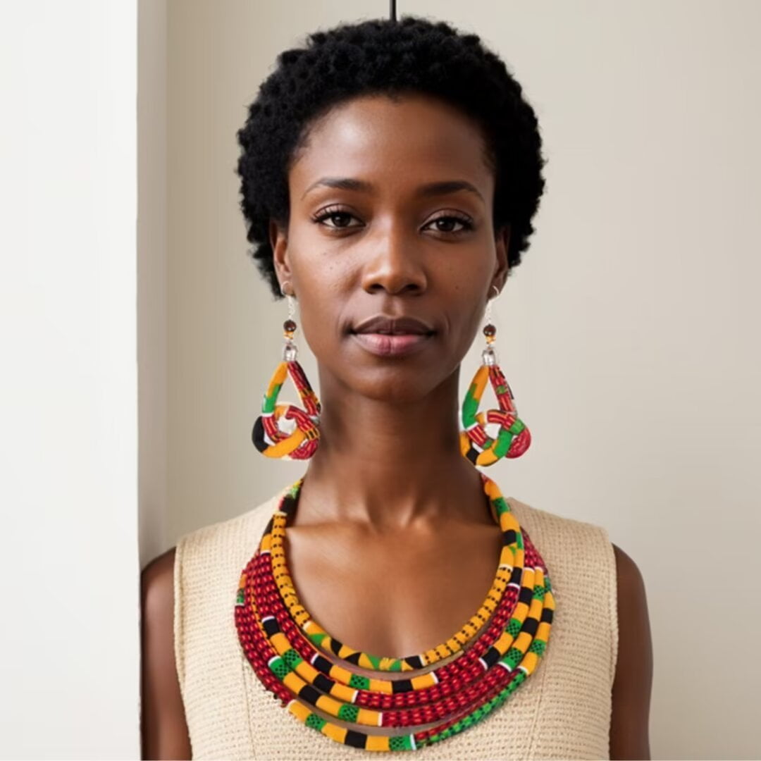 XIAOHUAGUA African Necklace Earrings Set Ankara Fabric Print Multilayer ...