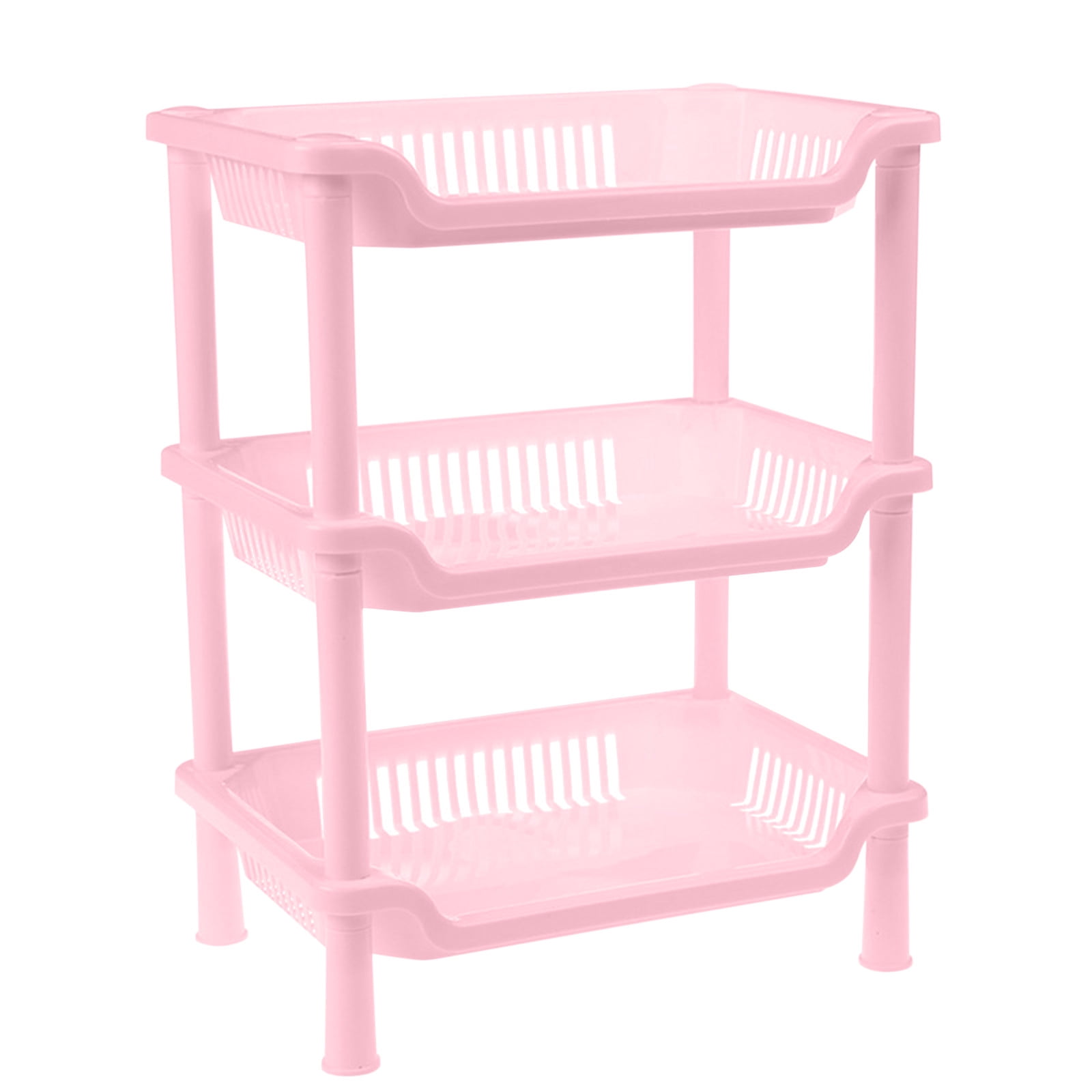 XIAOLE 3 Tier Plastic Storage Shelf Rack, 14.2-Inch Tall Floor Storage ...