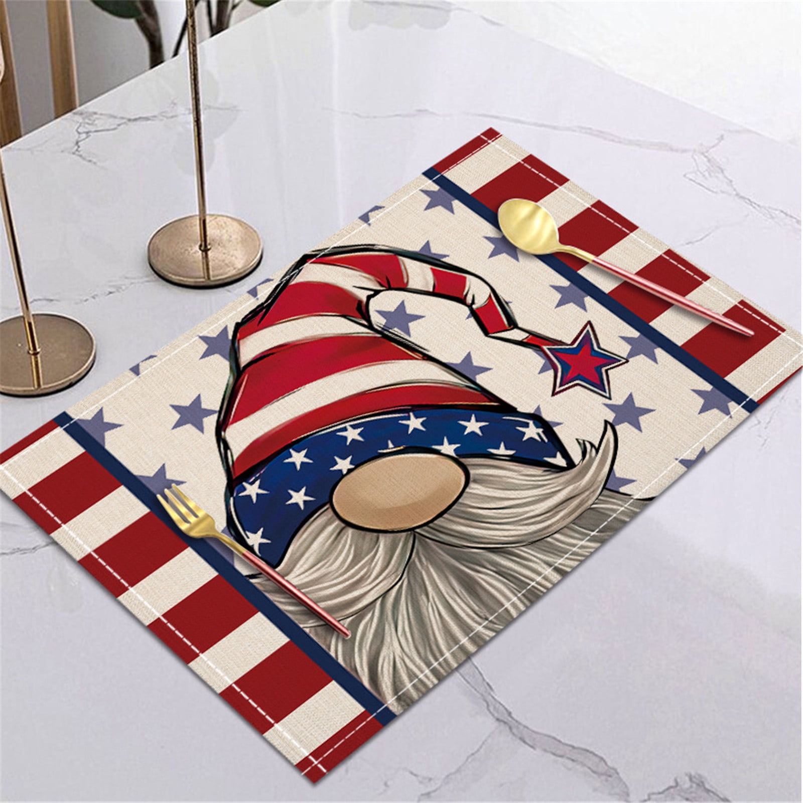 XIAOLE 4th Of July Placemats Gnome & Red White Blue Decoratios ...