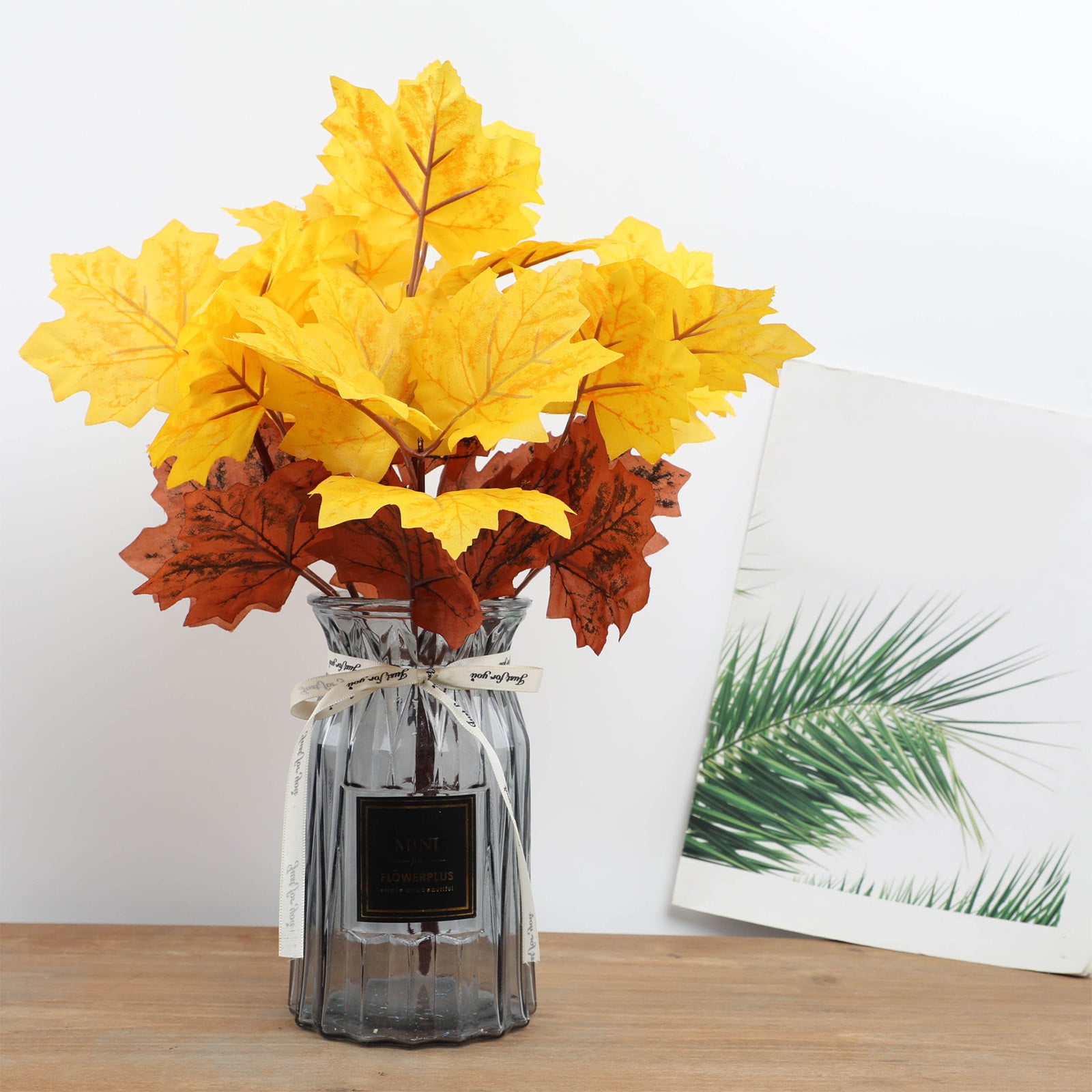 XIAOLE Artificial Maple Leaves Branches, 15.7In Fake Fall Leaves Stems ...