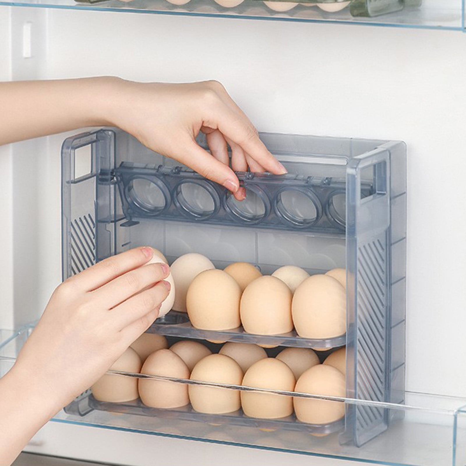 XIAOLE Egg Holder For Refrigerator, 3 Layer Auto Flip Egg Container Storage Box , 30 Count Large ...