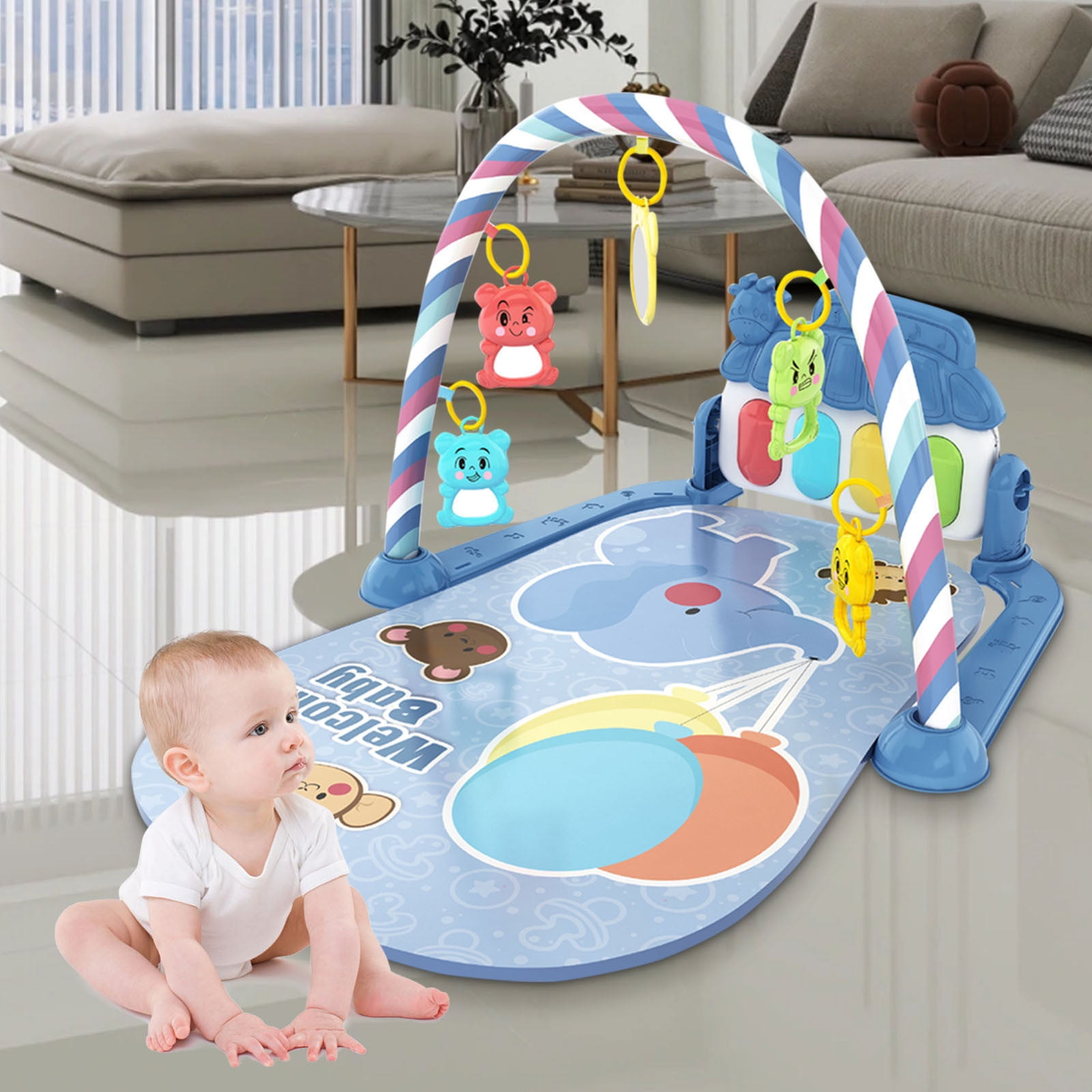 XIAOLE Kids Play Mat Gym, Music Pedal Piano Crawling Mat, Kick And Play ...