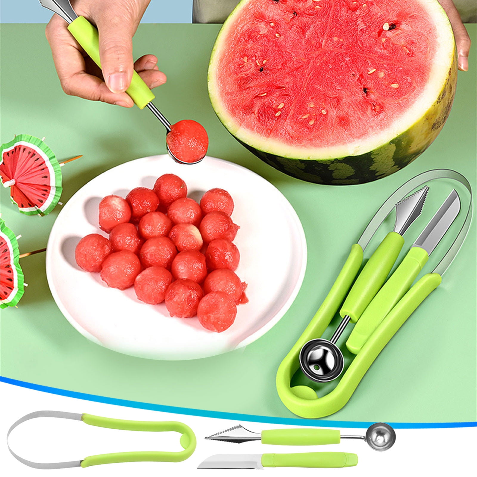 XIAOLE Melon Baller Scoop Set,Professional 4 In 1 Stainless Steel Fruit ...