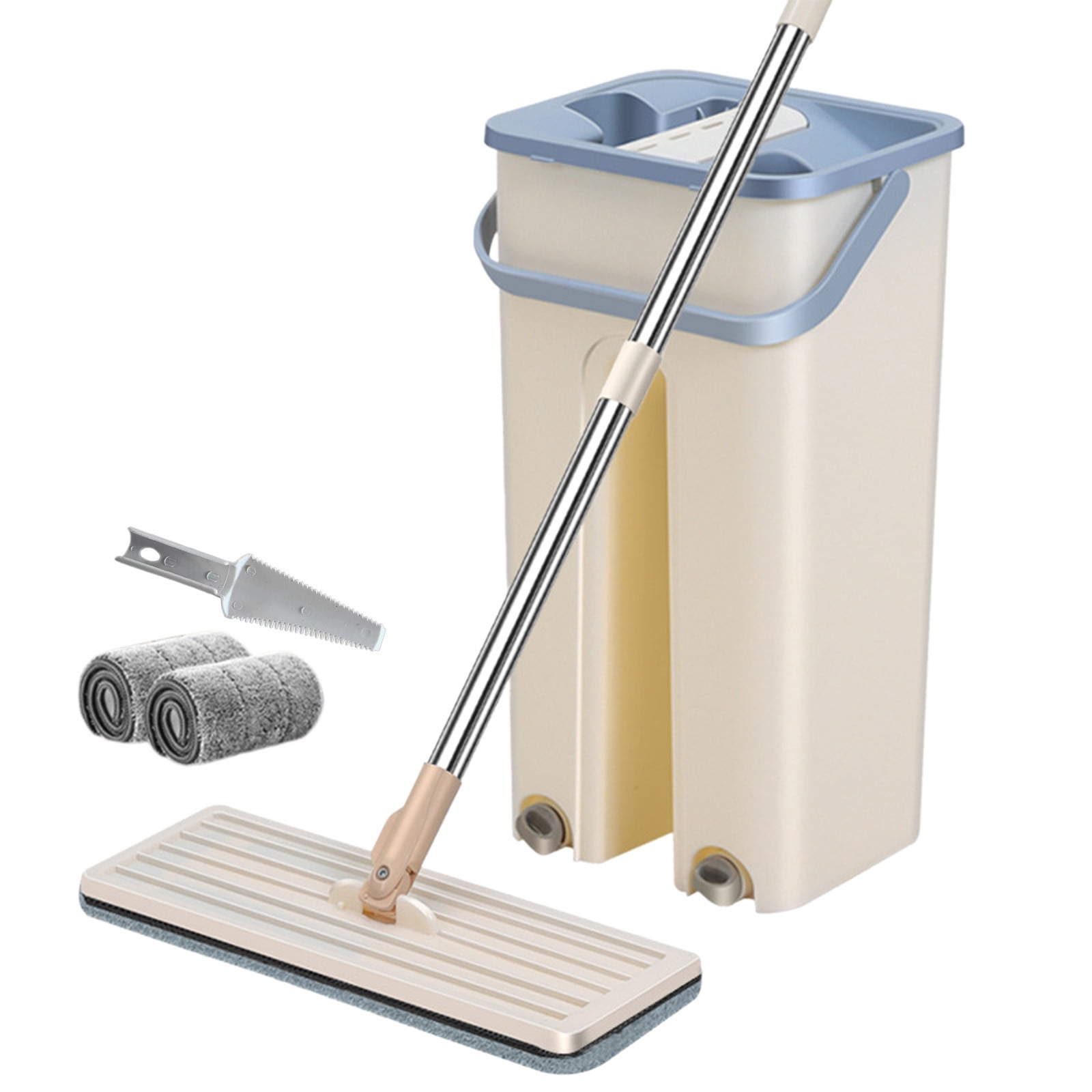 XIAOLE Mop and Bucket with Wringer Set, Hands Free Flat Floor Mop and Bucket, 2 Washable ...