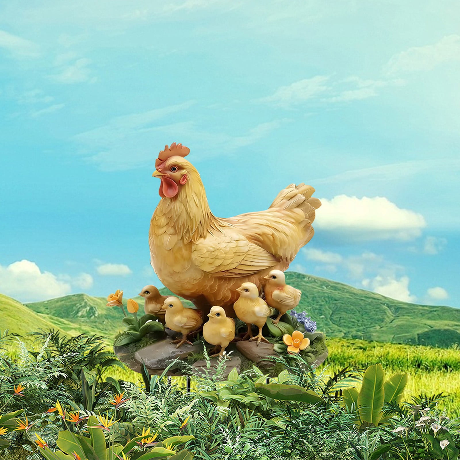 XIAOLE Mother Hen Garden Stakes Decorative, Fairy Garden Decor, Forest ...