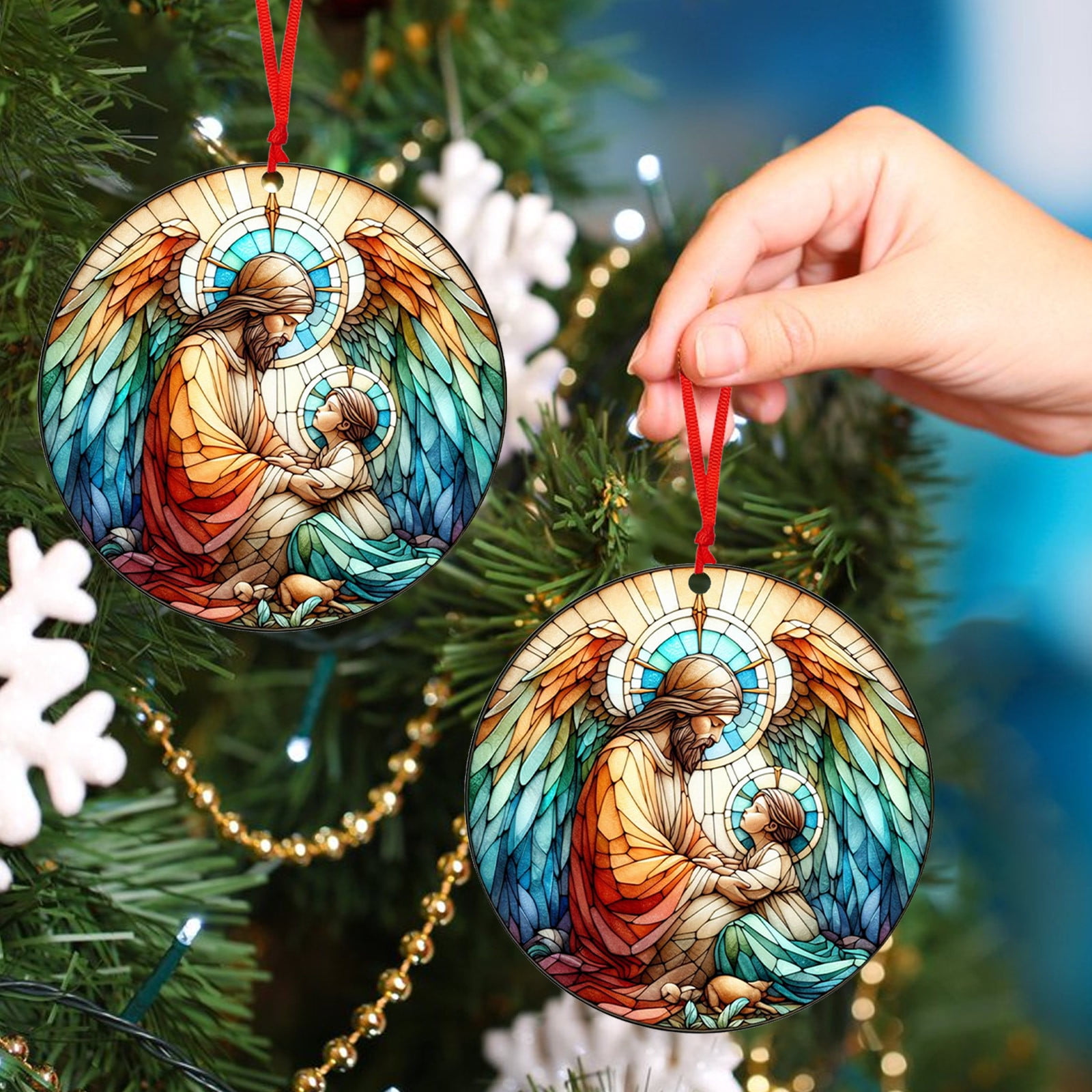 XIAOLE Nativity Scene Christmas Ornament Wooden Jesus Nativity Ornament ...