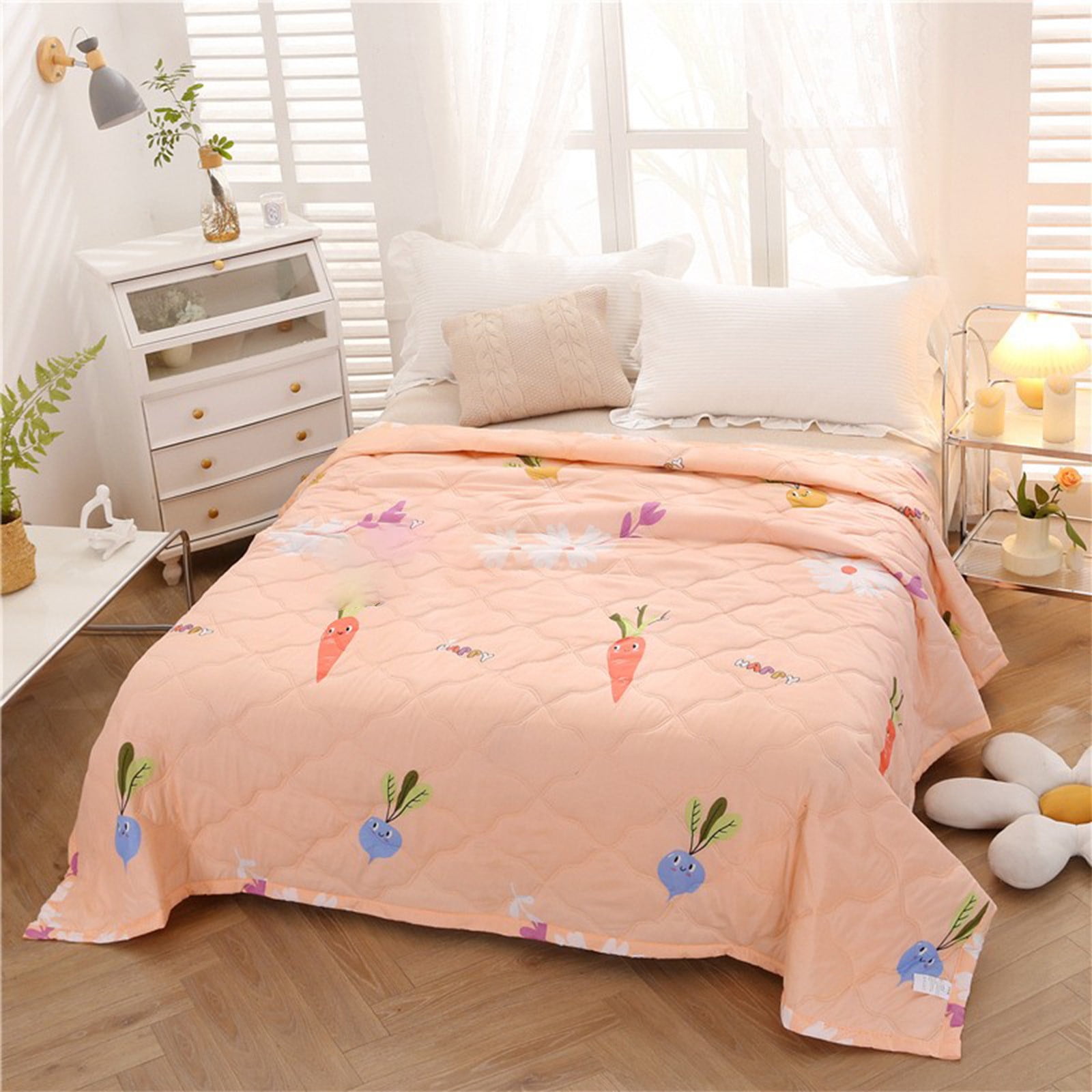 XIAOLE Printing Cotton Reversible Quilt, Breathable Summer Air Conditioning Quilt,Bed Blanket ...
