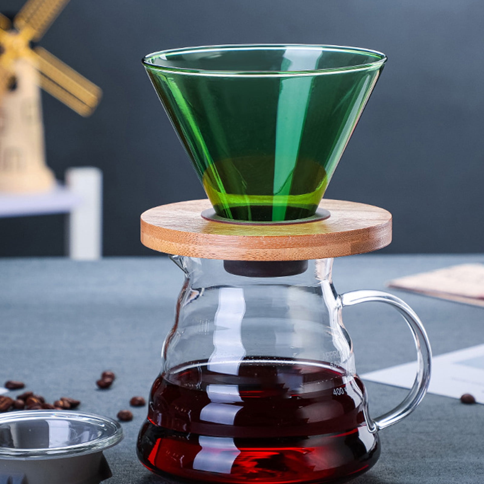 XIAOLE Transparent Glass Coffee Pot Filter, Glass Wooden Coffee Dripper ...