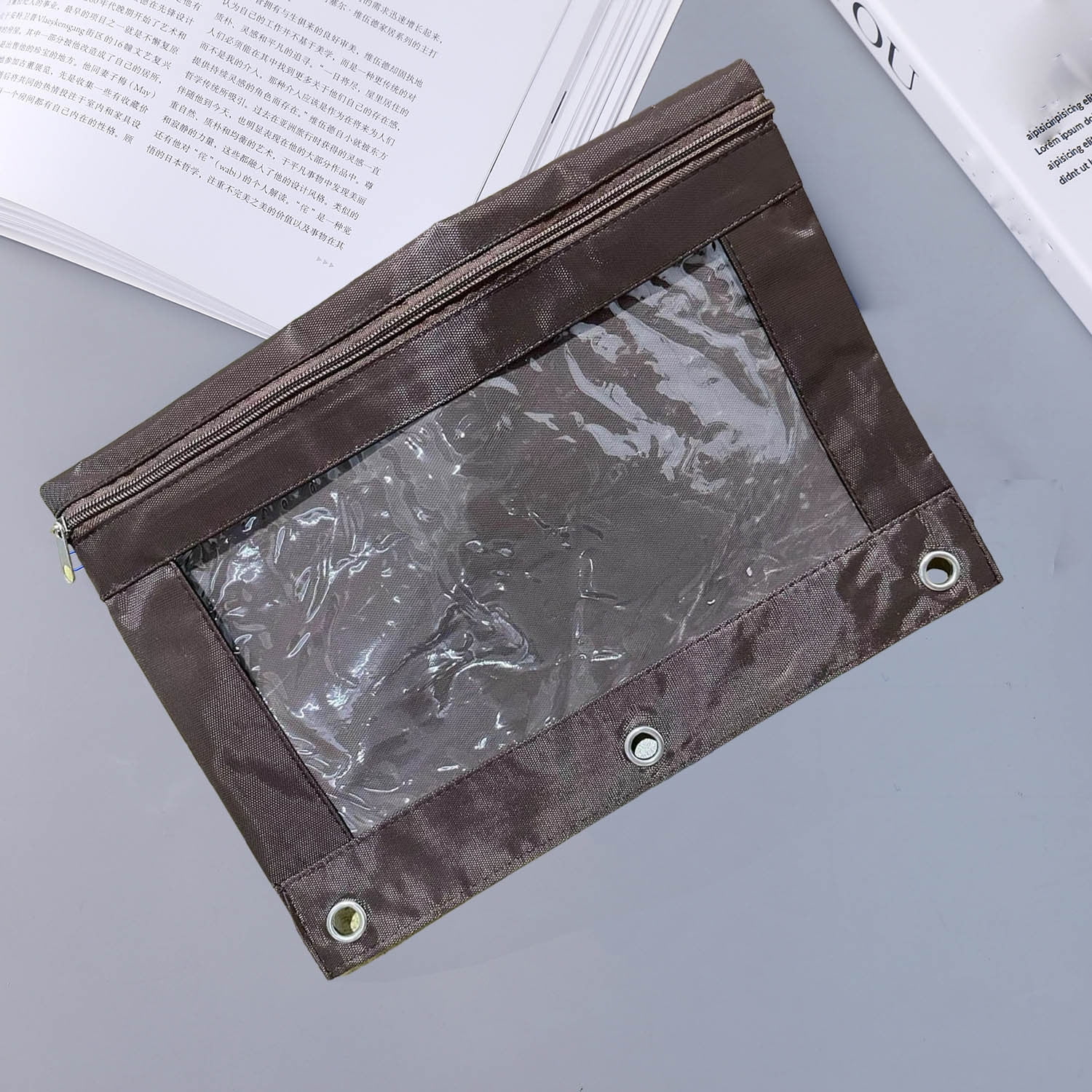 XIAOLE Zippered Binder Fabric Pencil Pouch 3 Rings With Clear Window ...