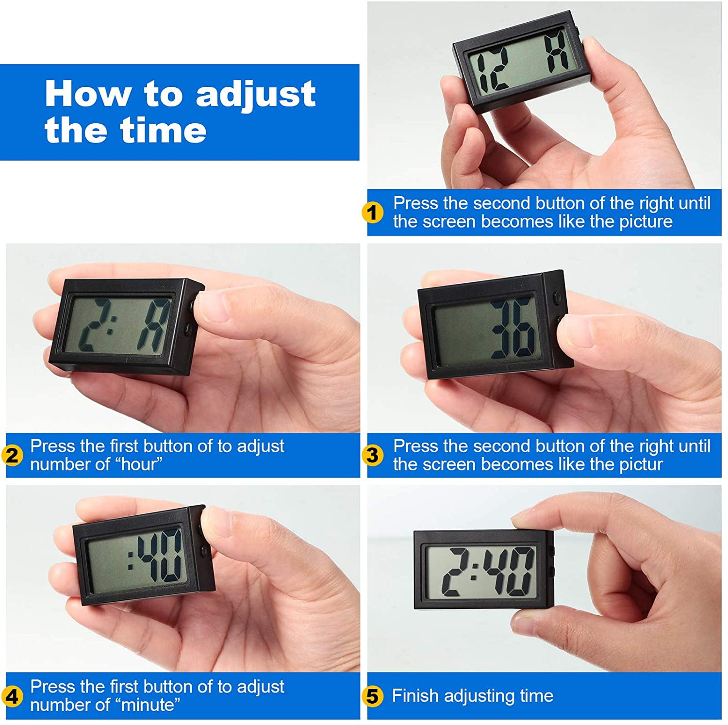 XIAOLONG 12 Pieces Mini Digital Clock Small Digital Clock Stick on ...