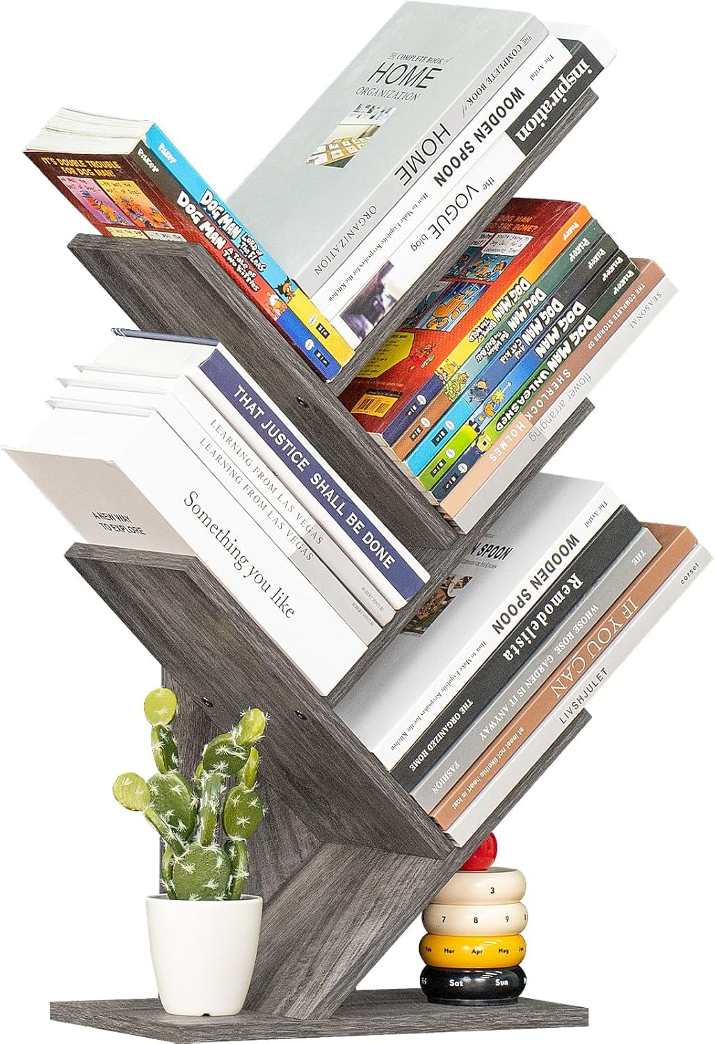 XIAOLONG 5 Tier Tree Book Shelf Small Desktop Bookshelf with Storage ...