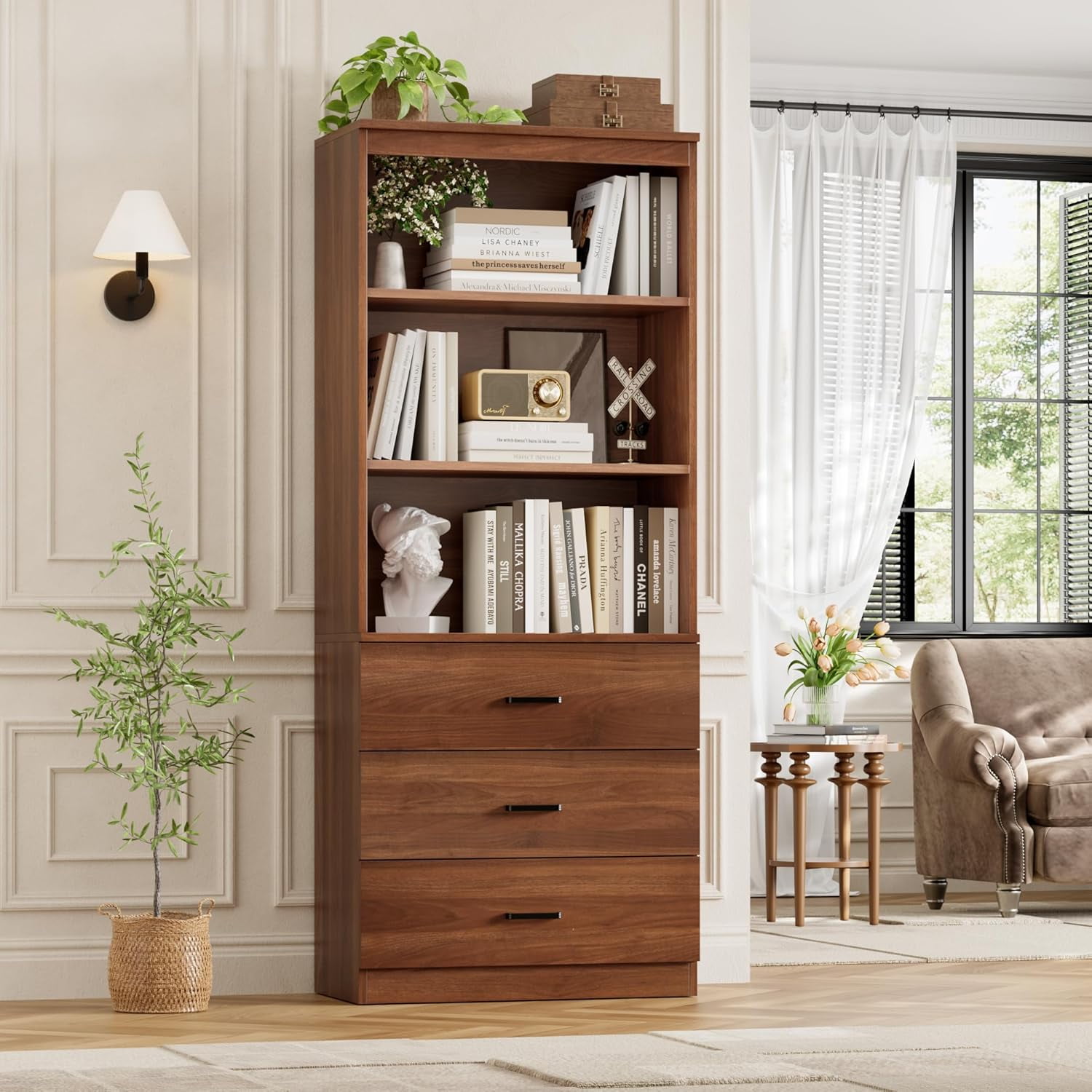 XIAOLONG 71" H Bookshelf with Drawers, Bookshelf and Bookcase with 3 ...