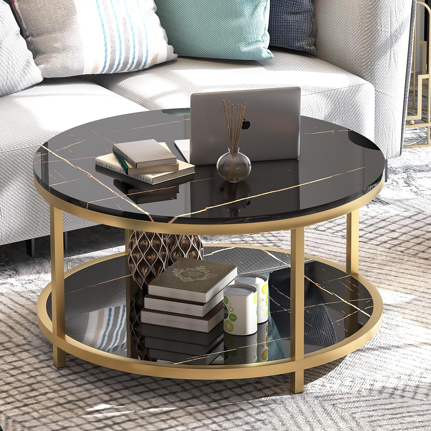XIAOLONG Round Coffee Table 33.5" Coffee Tables for Living Room High ...