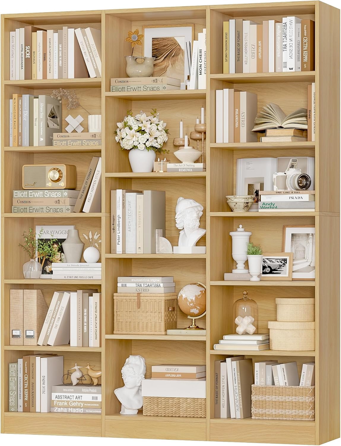 XIAOLONG Triple Wide Bookshelf, 6 Tier Large Bookshelf, Bookcase with ...