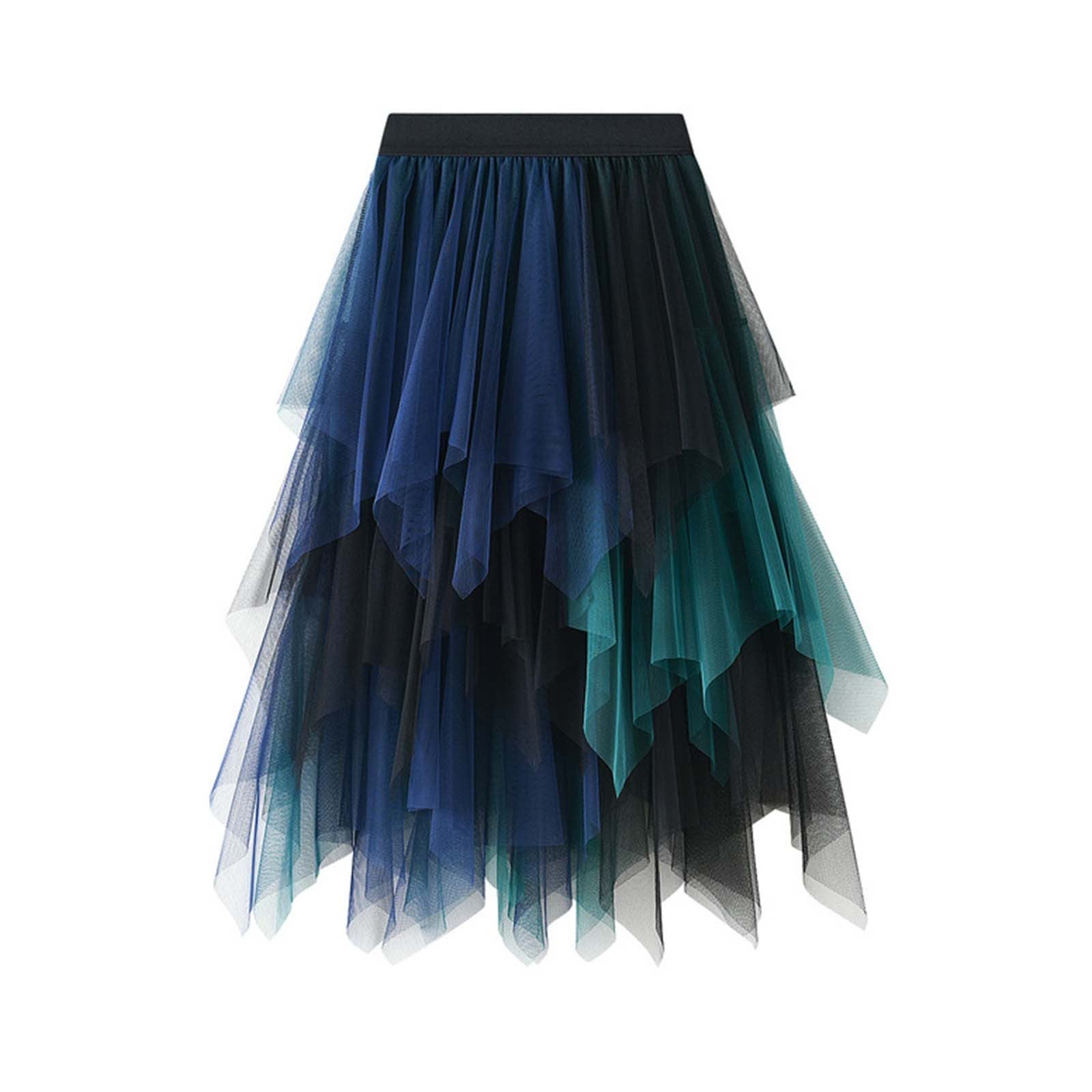 XIAONU Layered Tulle Skirt For Women Asymmetrical Ruffle Midi Skirt ...