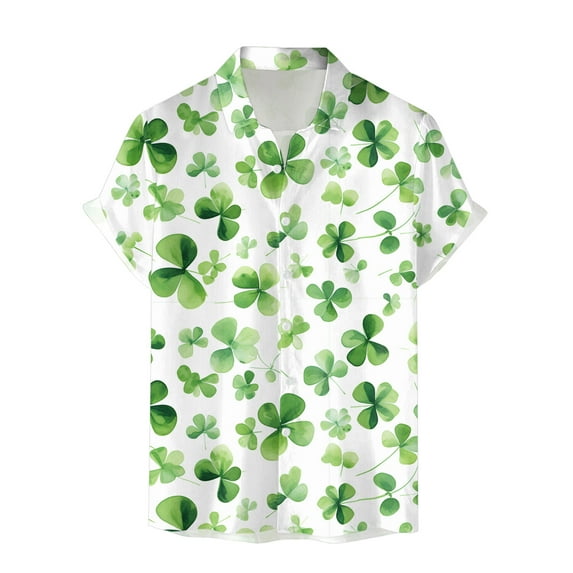 XIAONU Men's Clover Print Hawaiian Shirt Short Sleeve St. Patrick's Day ...