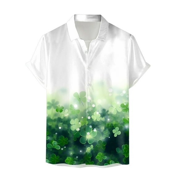 XIAONU Men's Clover Print Hawaiian Shirt Short Sleeve St. Patrick's Day ...