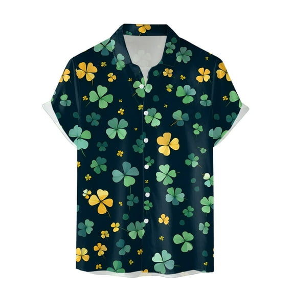 XIAONU Men's Clover Print Hawaiian Shirt Short Sleeve St. Patrick's Day ...