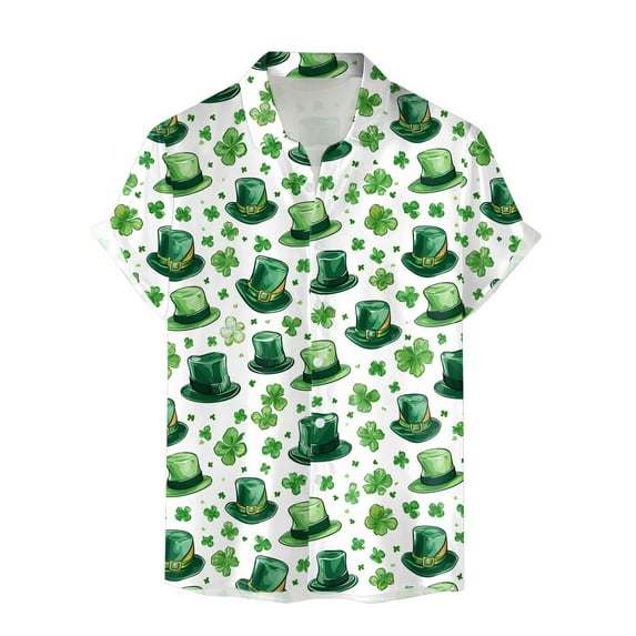 XIAONU Men's Clover Print Hawaiian Shirt Short Sleeve St. Patrick's Day ...
