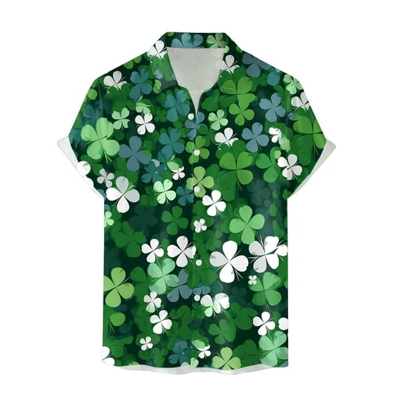 XIAONU Men's Clover Print Hawaiian Shirt Short Sleeve St. Patrick's Day ...