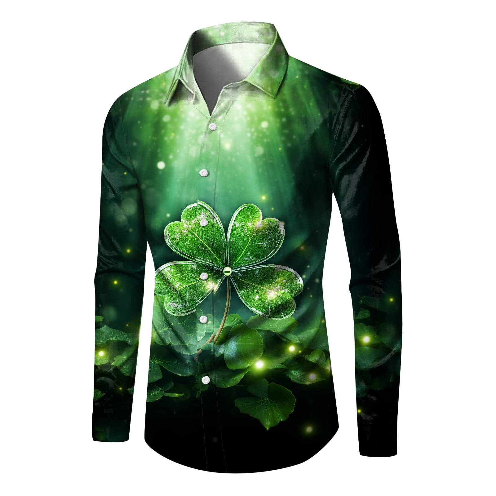 XIAONU Men's Glitter Clover Print Shirt Long Sleeve St. Patrick's Day ...