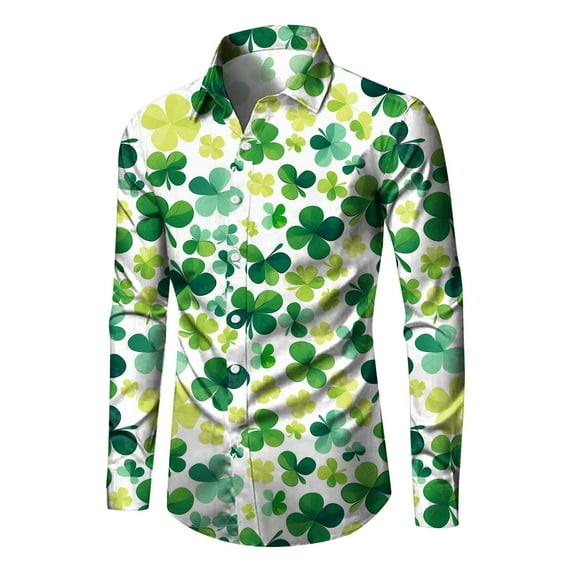 XIAONU Men's Glitter Clover Print Shirt Long Sleeve St. Patrick's Day ...