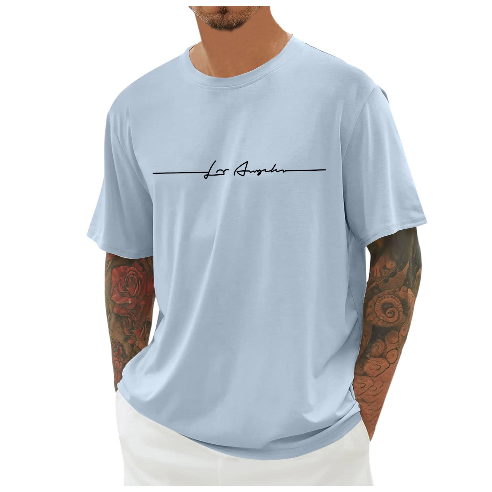 XIAONU Men's Los Angeles Signature Graphic T-Shirt Casual Daily Urban ...