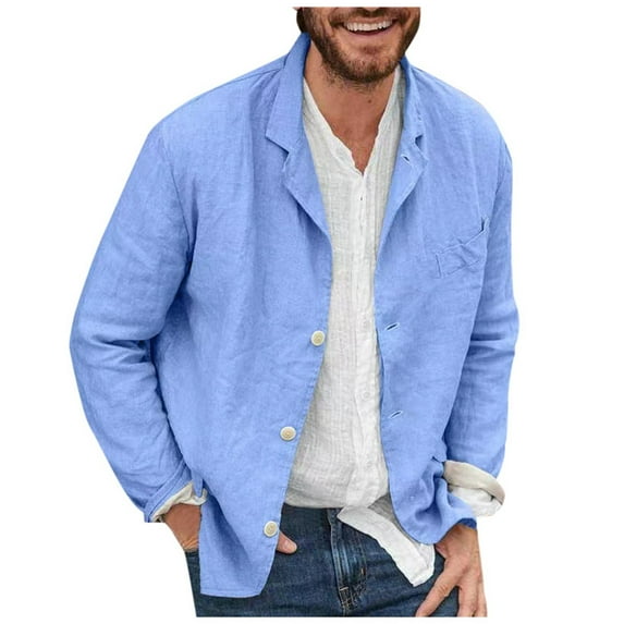 XIAONU Men's Solid Color Linen Blend Blazers Single Breasted Jacket ...