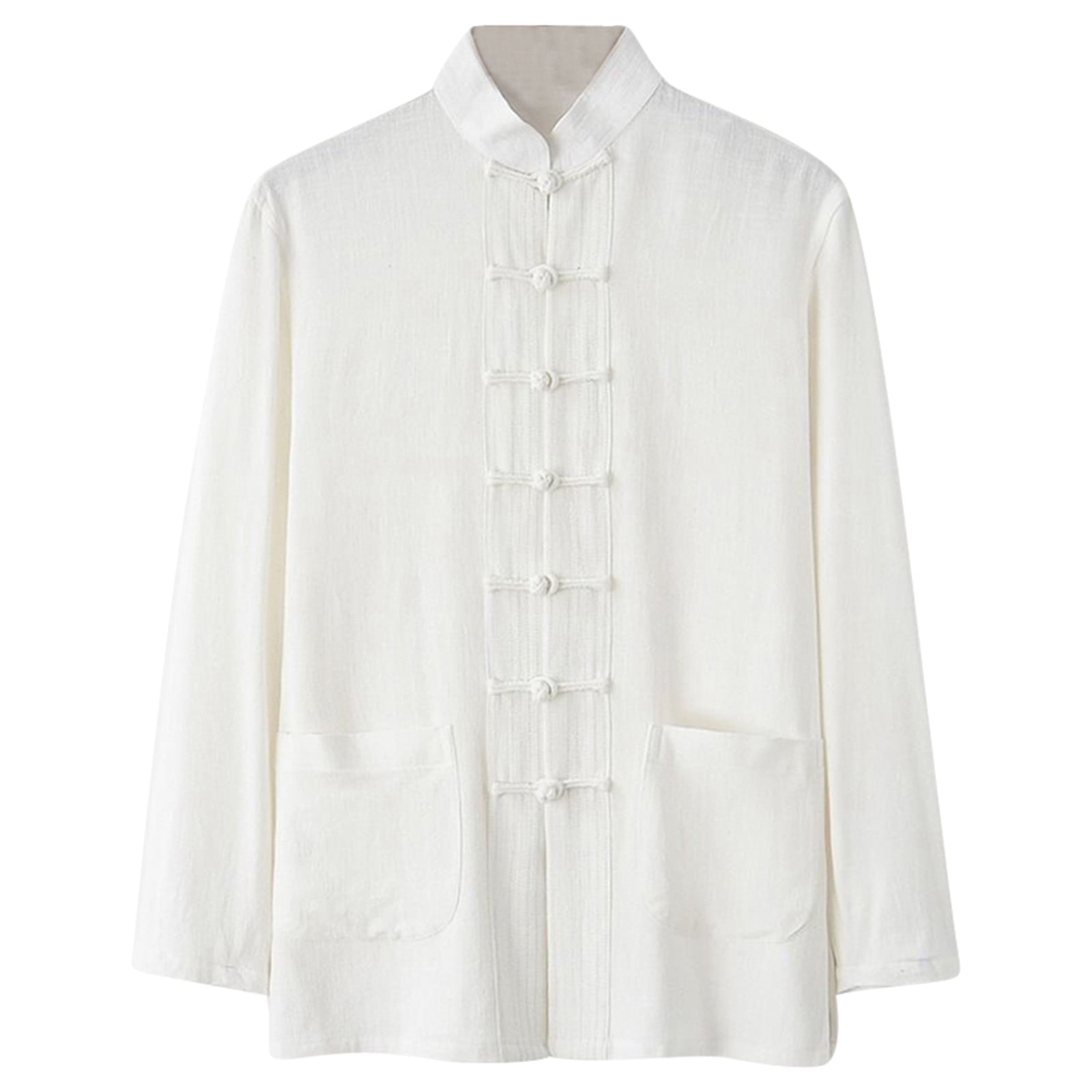 XIAONU Men's Solid Linen Chinese Style Shirt Traditional Frog Button ...
