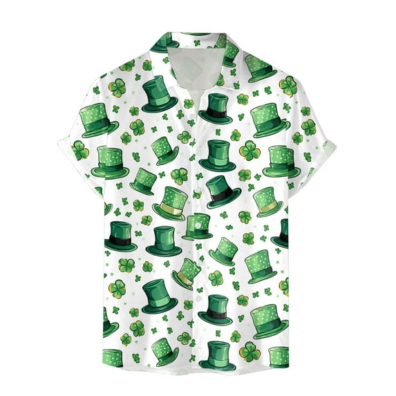 XIAONU Men's St. Patrick's Day Bow Tie Shirt Short Sleeve Clover Print ...