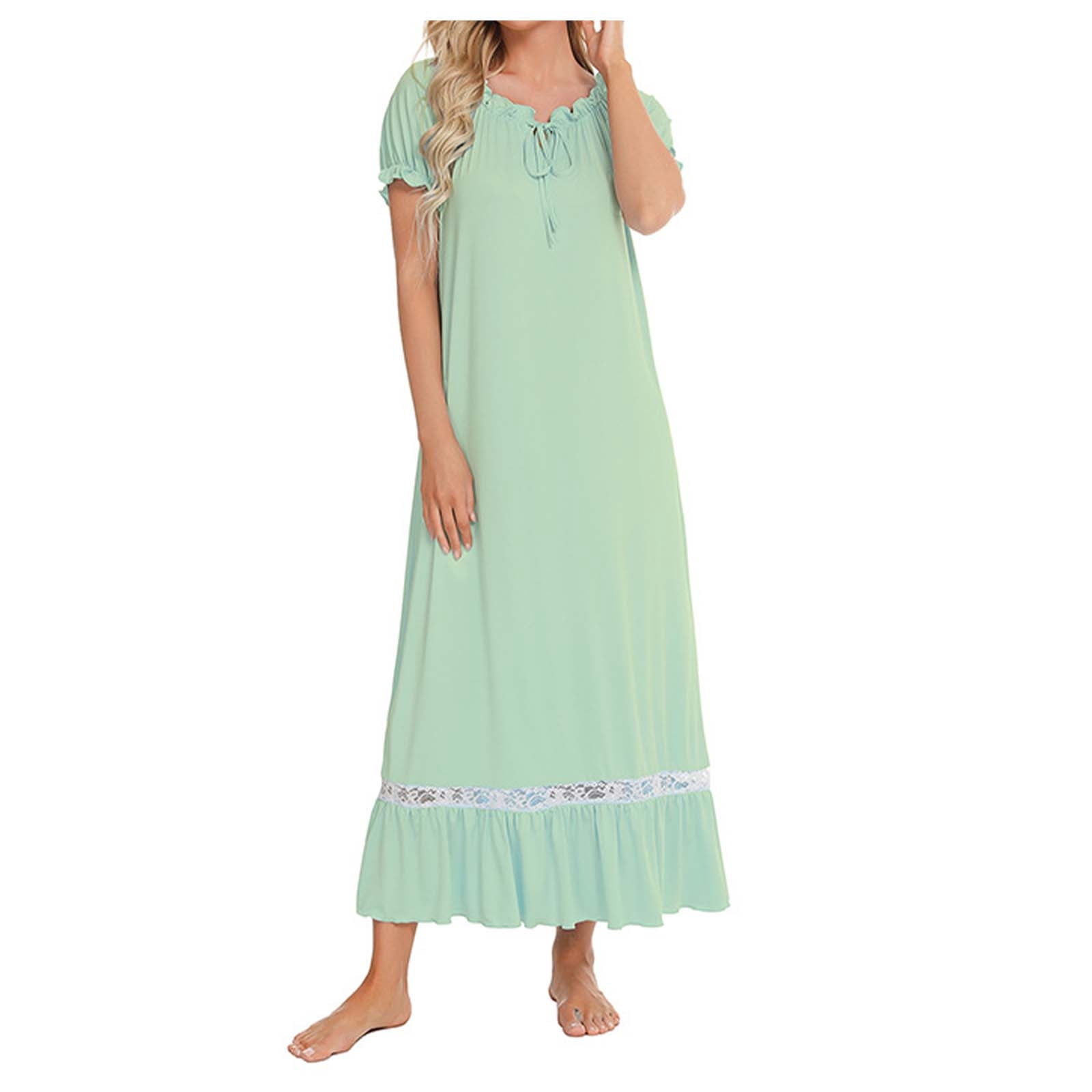 XIAONU Off-Shoulder Nightgown for Women Lace-Trimmed Maxi Sleep Dress ...