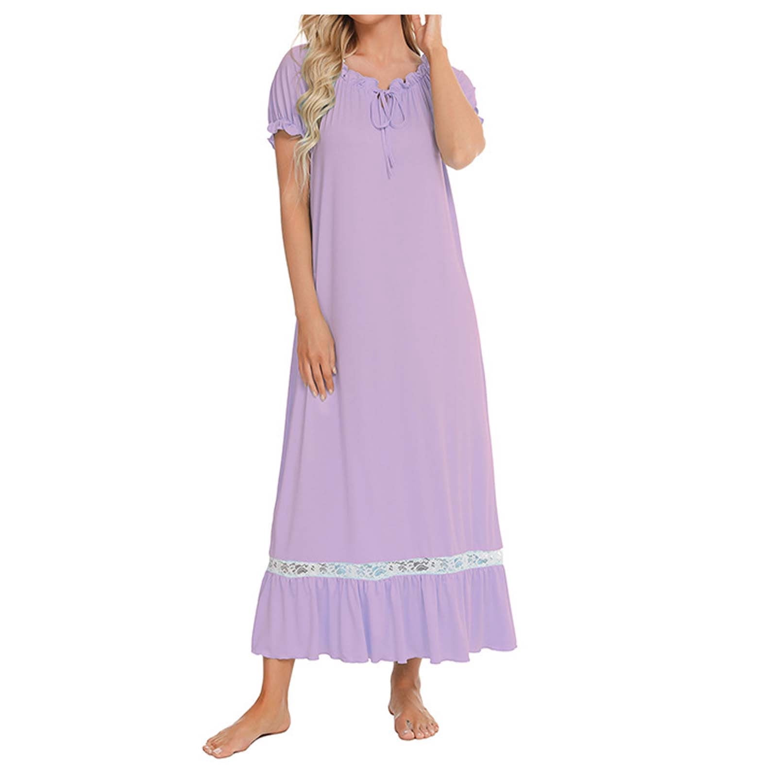 XIAONU Off-Shoulder Nightgown for Women Lace-Trimmed Maxi Sleep Dress ...