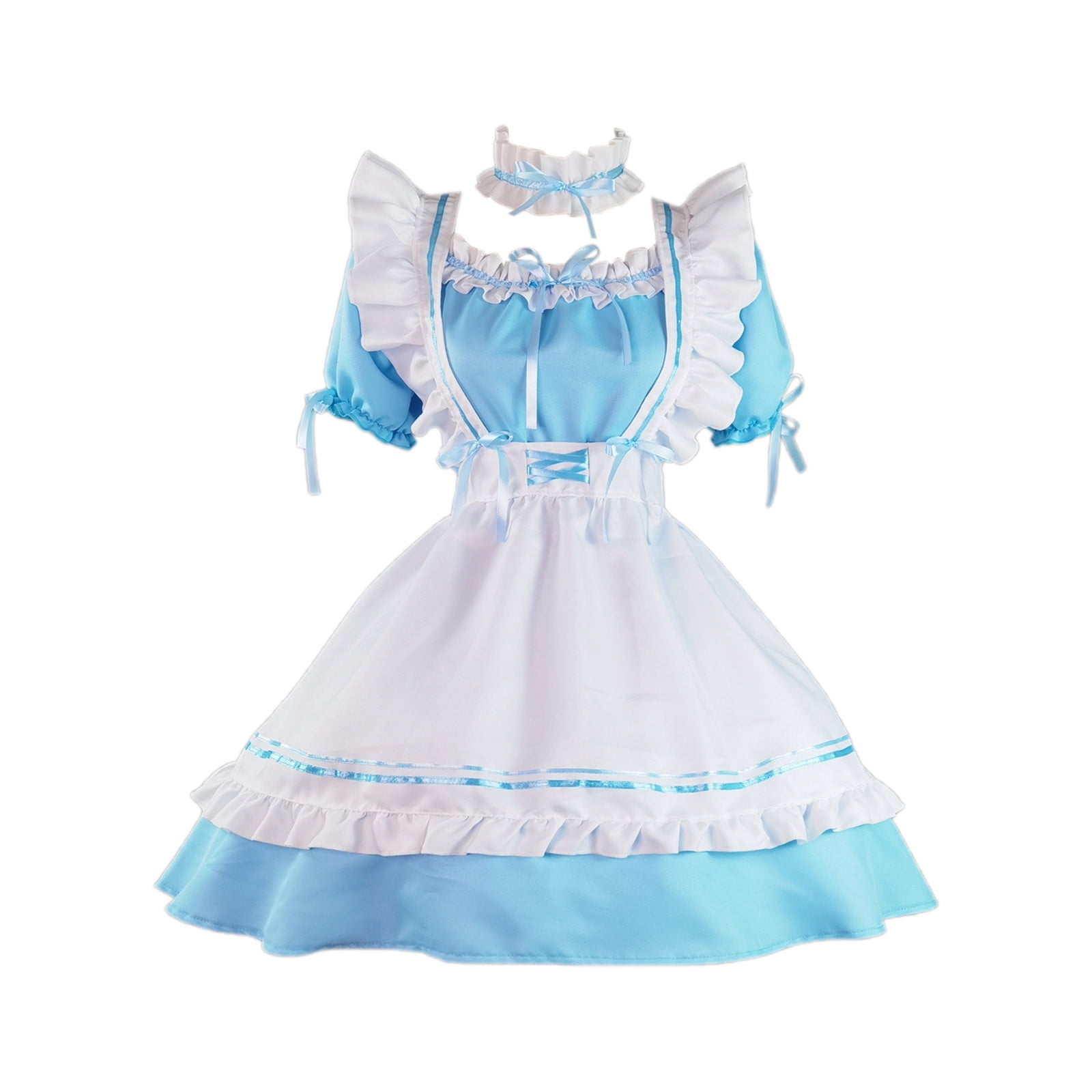 XIAONU Women Ruffled Maid Costume Lace Up Tiered Dress Set Themed Event ...