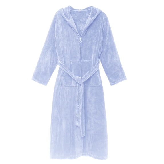 XIAONU Women Solid Color Bathrobe Hooded Zippered Belted Robe Plush ...