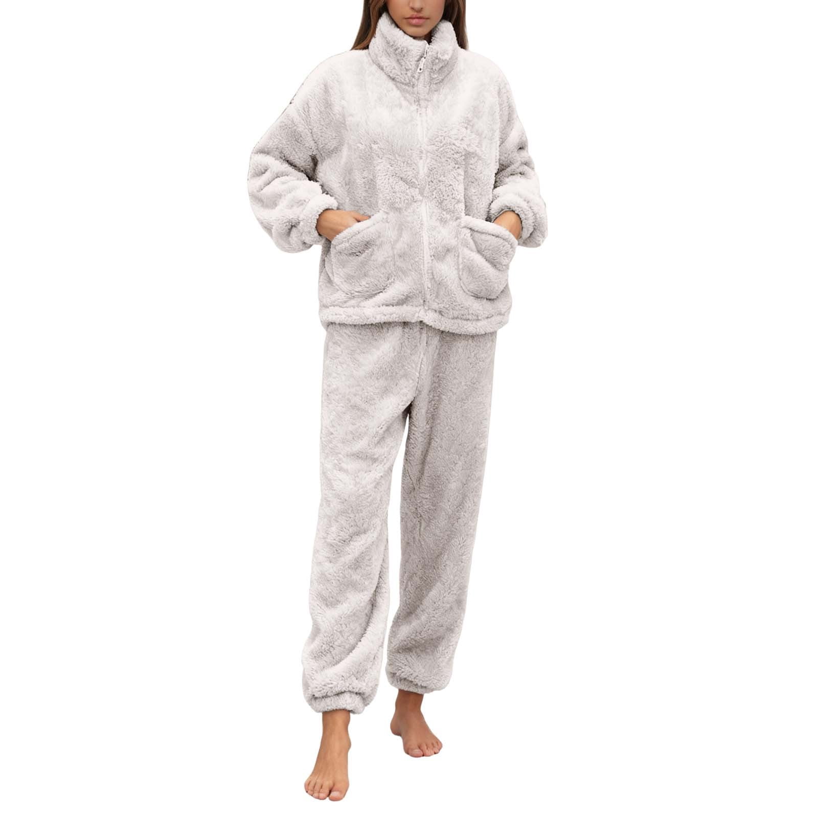 XIAONU Women Stand Collar Sleepwear Set Winter Thermal Long Sleeve ...