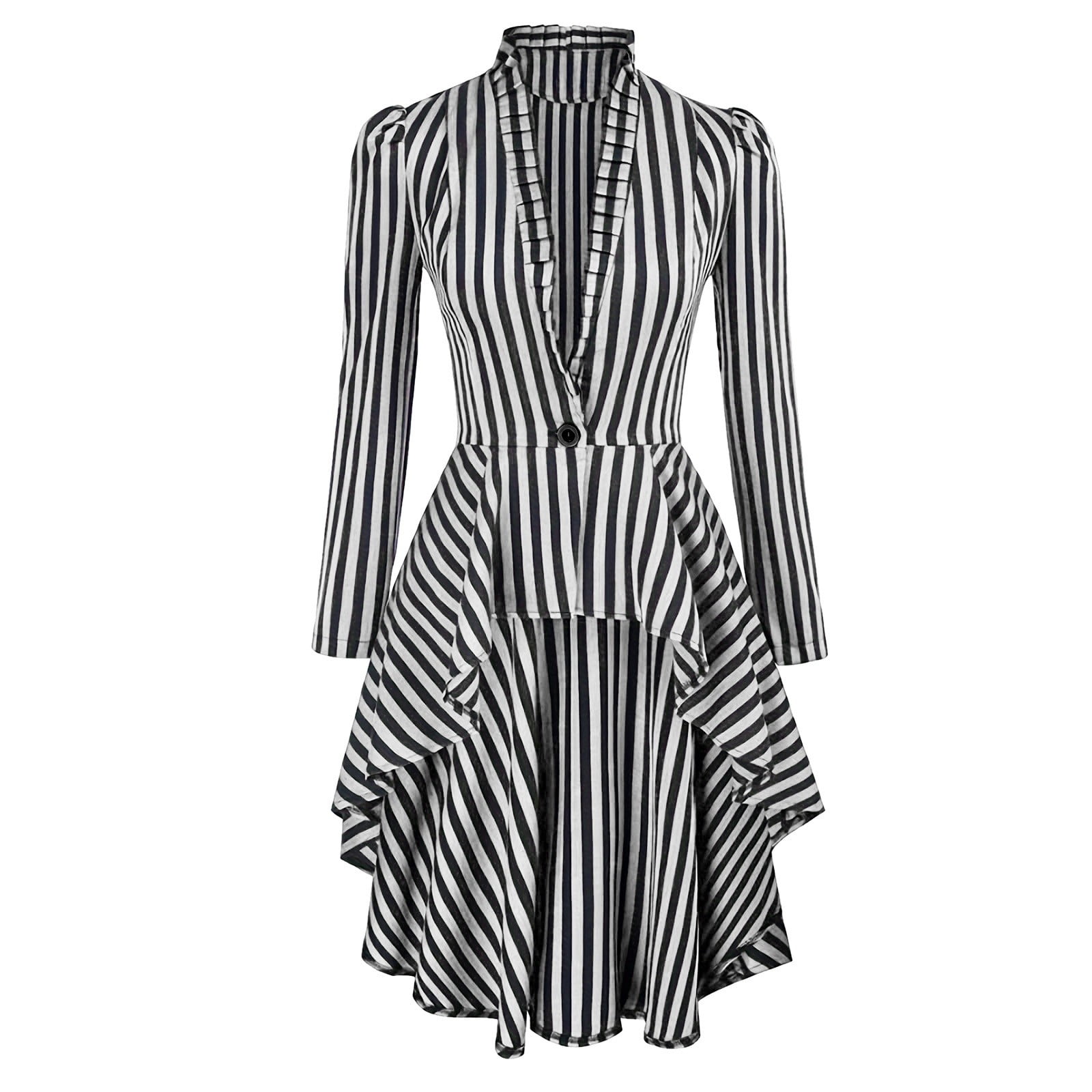 XIAONU Women Striped Gothic Tunic Ruffled High Low Peplum Blazer ...