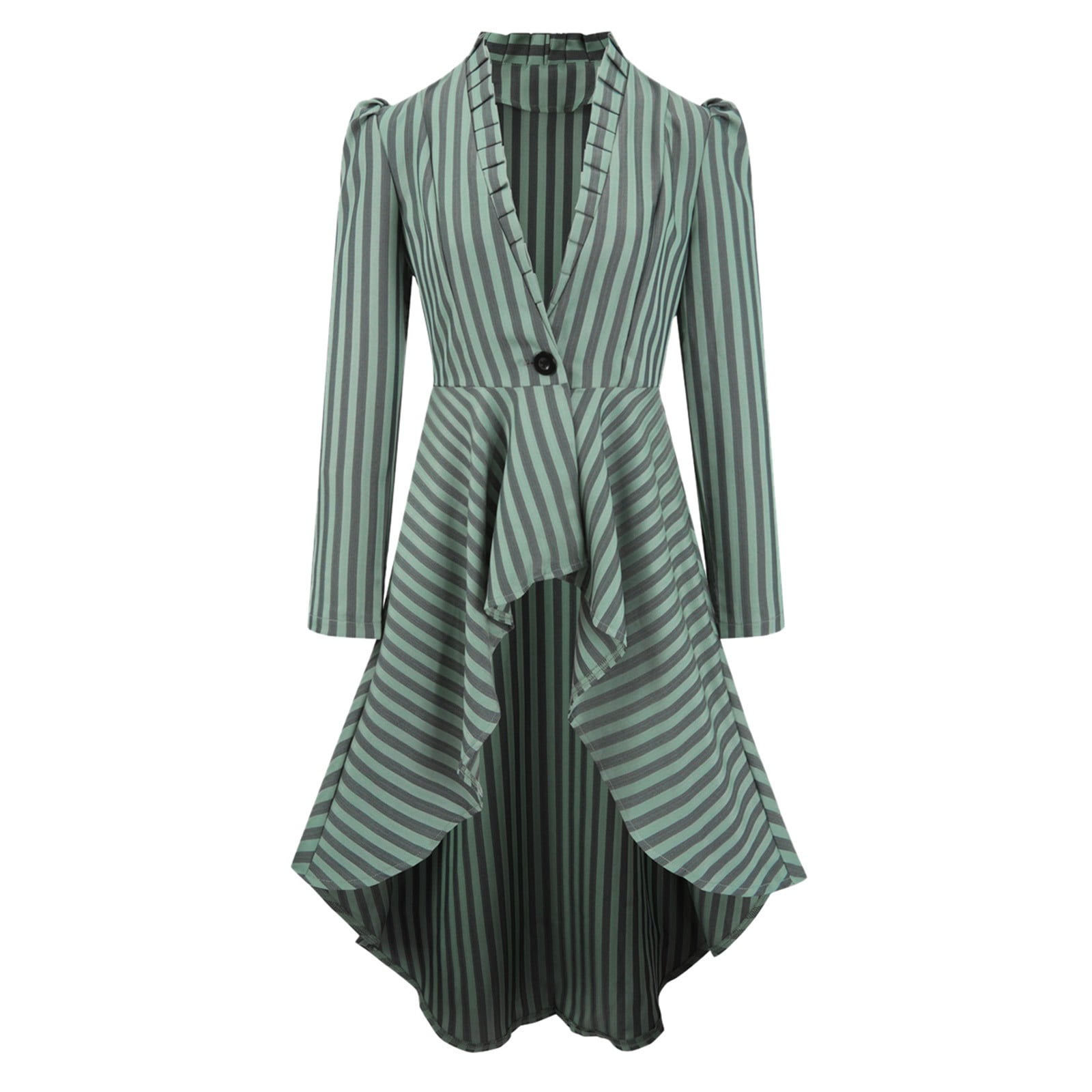 XIAONU Women Striped Gothic Tunic Ruffled High Low Peplum Blazer ...