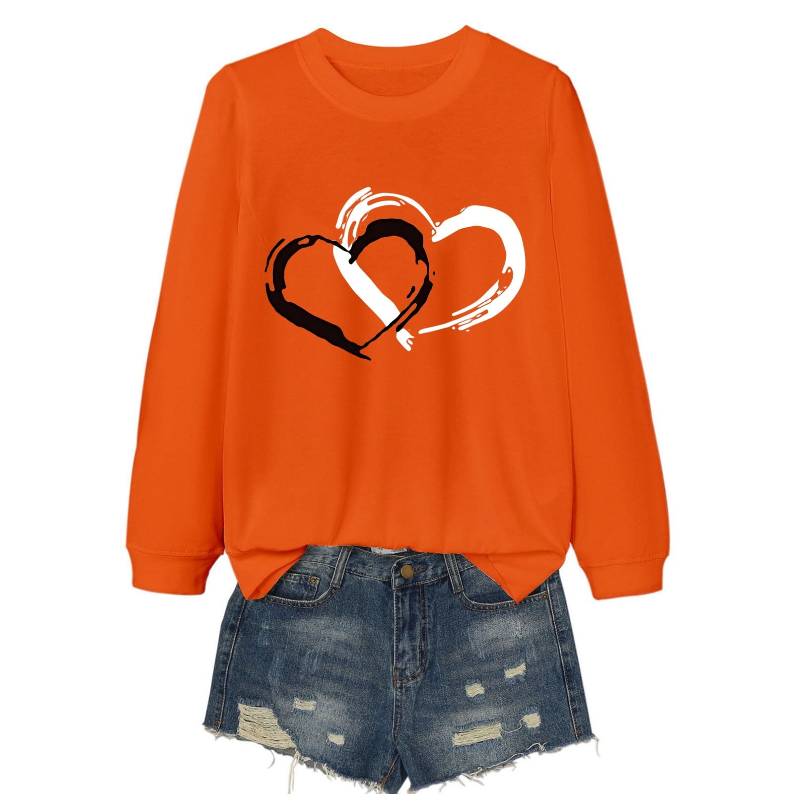 XIAONU Women's Brushstroke Hearts Valentine's Day T Shirt Regular Crew ...