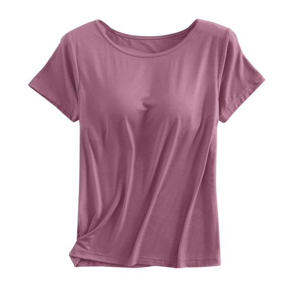 XIAONU Women's Built-In-Pad Crew-Neck Tee Short-Sleeve Daily Walking ...