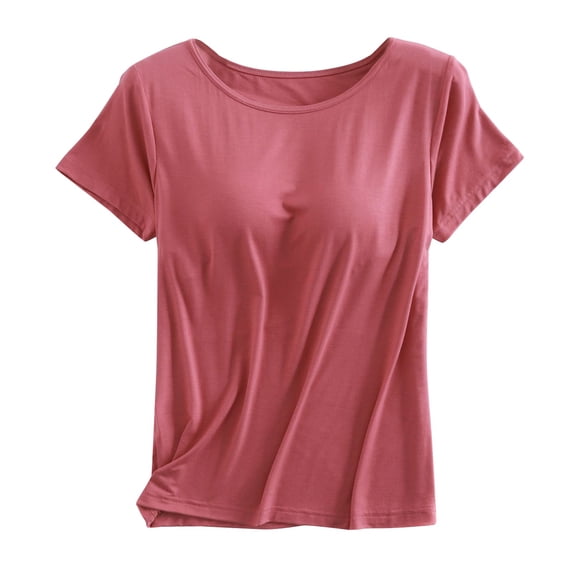 XIAONU Women's Built-In-Pad Crew-Neck Tee Short-Sleeve Daily Walking ...