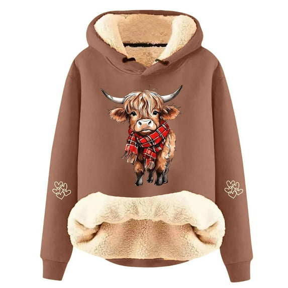 XIAONU Women's Casual Hoodie With Adorable Cow Print Fashionable Long ...