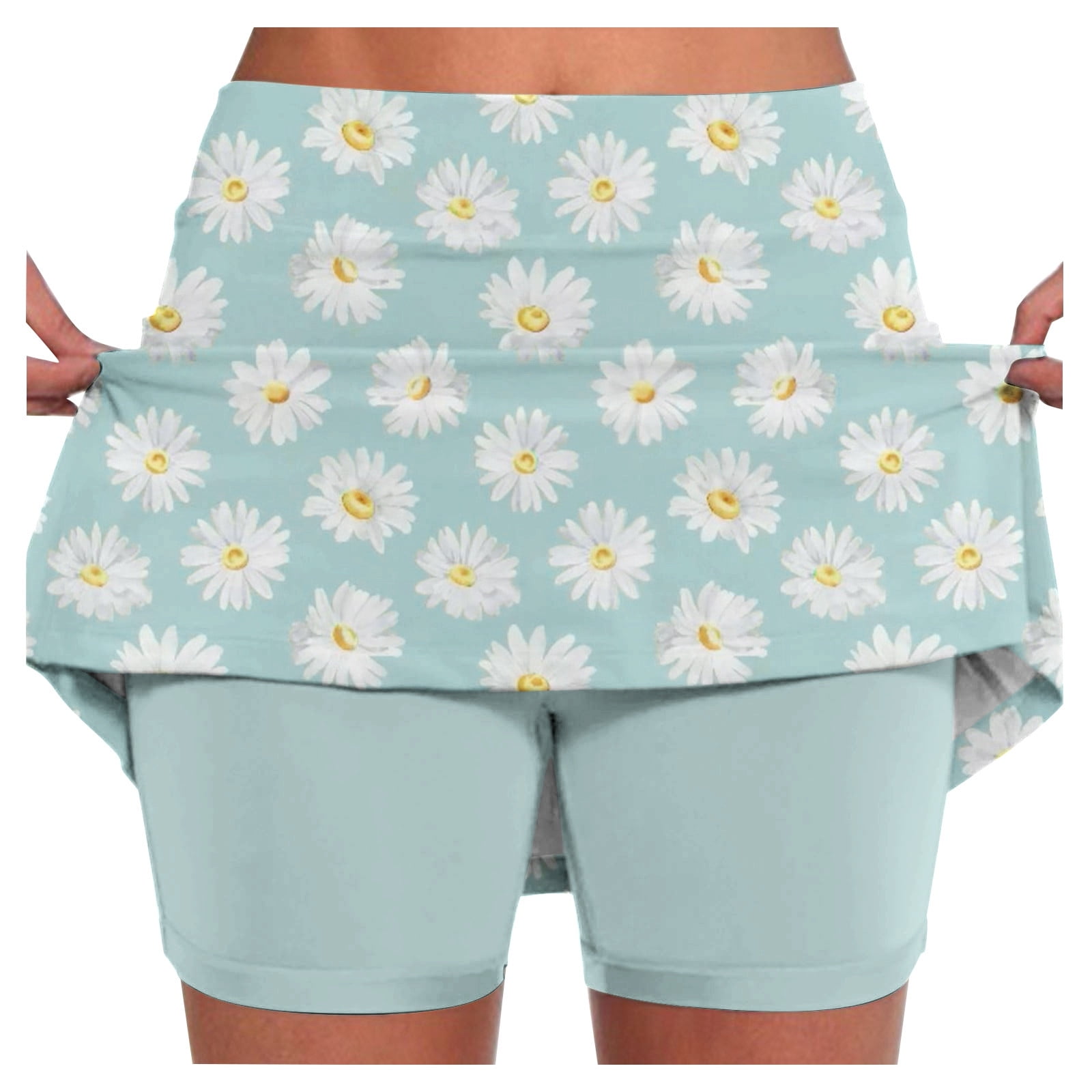 XIAONU Women's Daisy Print Skort High-Waisted Layered Mini Skirt Fresh ...