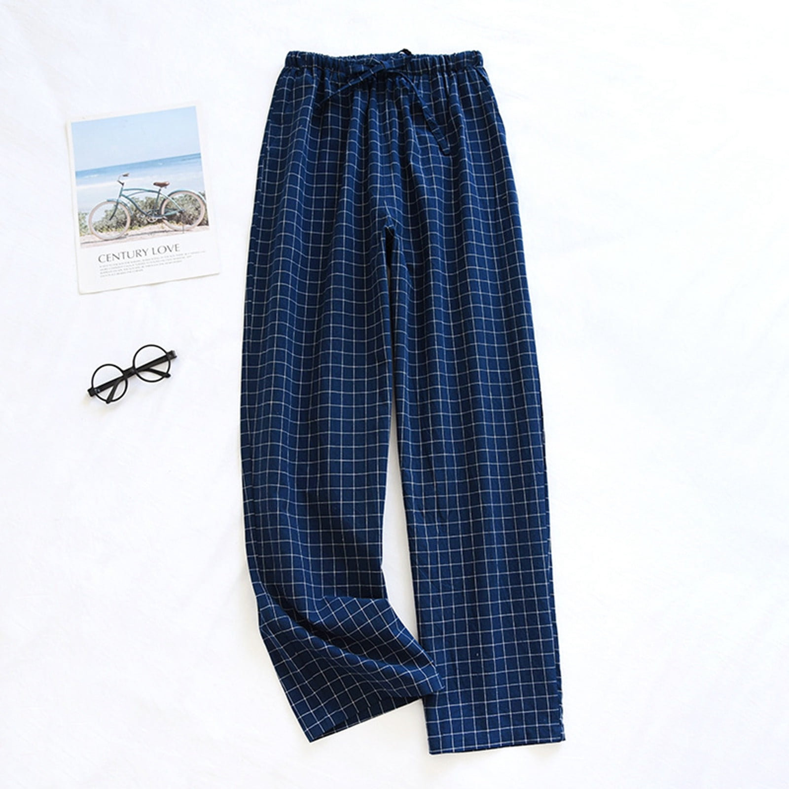 XIAONU Women's Elastic Waist Plaid Pants Relaxed Fit Casual Daily ...