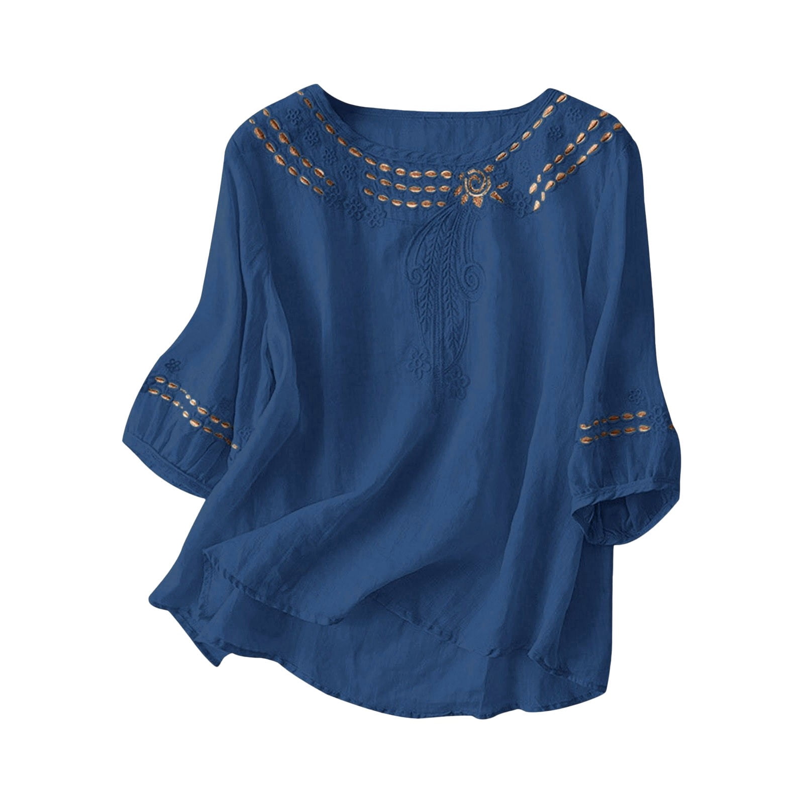 XIAONU Women's Embroidered Eyelet Blouse Three-Quarter-Length Sleeve ...