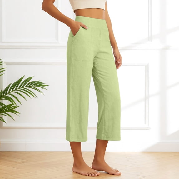 XIAONU Women's High Waist Capri Pants Wide Leg Comfortable Everyday ...
