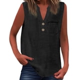XIAONU Women's Pocket-&-Button Notched Neck Tank Sleeveless Curved-Hem ...